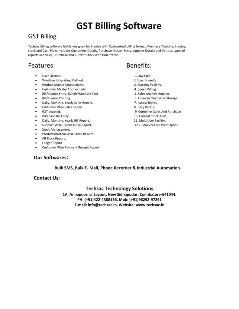 Billing Software - Techsac Technology Solutions